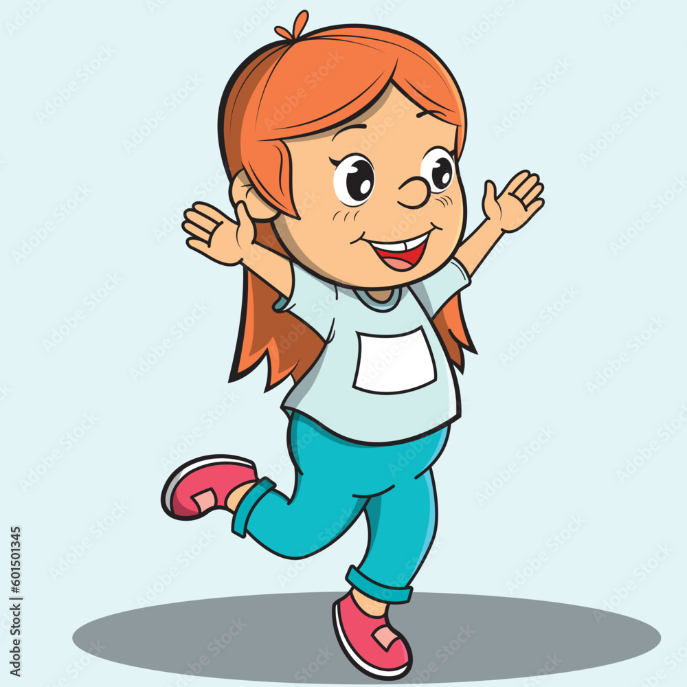 Ilustración vectorial de una niña con brazos abiertos alegra. Stock Vector | Adobe Stock