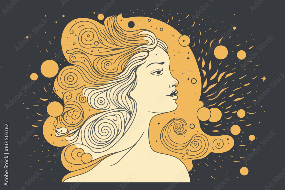 Doodle inspired Goddess, cartoon sticker, sketch, vector, Illustration ...