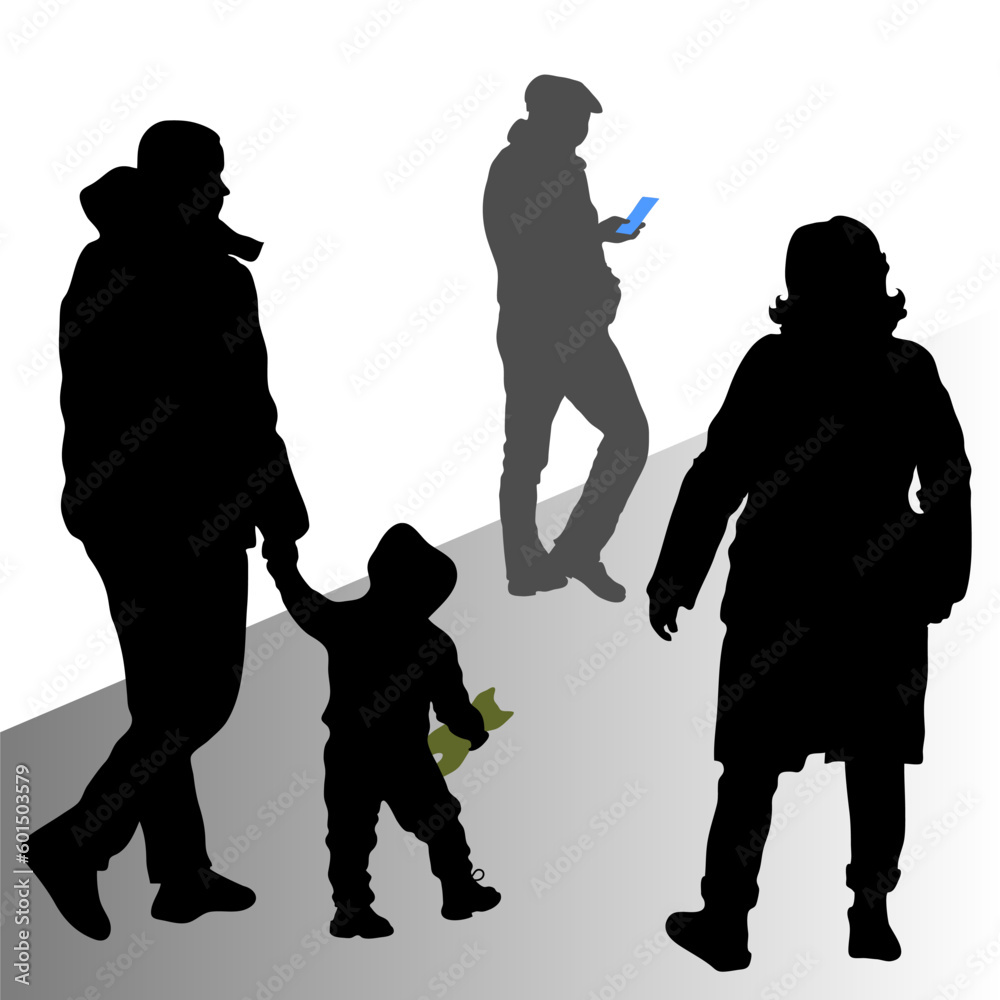 Vector silhouettes of passers-by. People go to meet each other. The ...