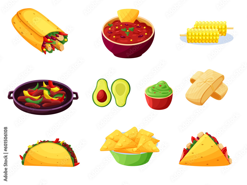 Mexican food, restaurant, menu icons,. Mexican cuisine in cartoon style ...