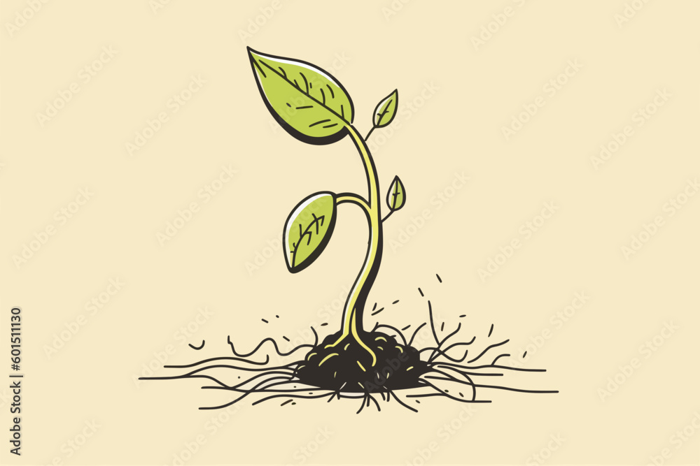 Doodle inspired Bean sprout, cartoon sticker, sketch, vector ...