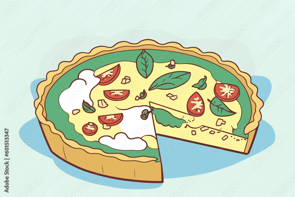 Doodle inspired Quiche, cartoon sticker, sketch, vector, Illustration ...