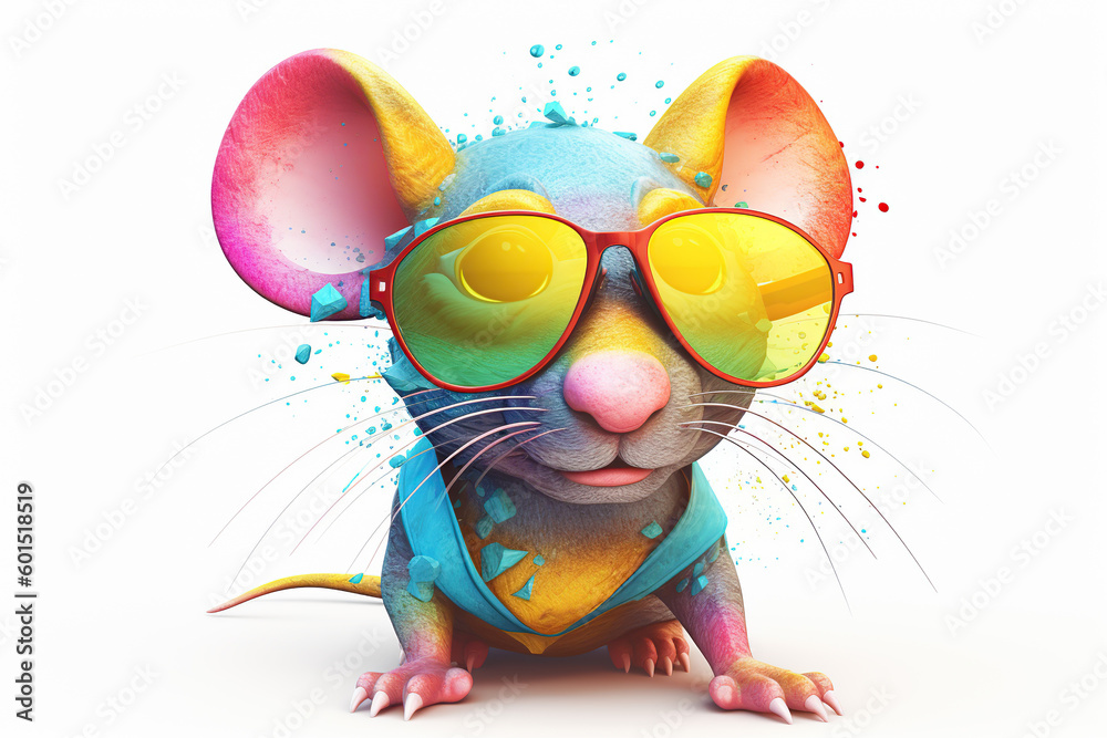 Cartoon colorful rat with sunglasses on white background. Created with ...