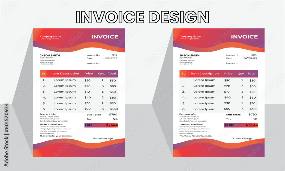 Creative and Unique abstract style business invoice template. Quotation ...