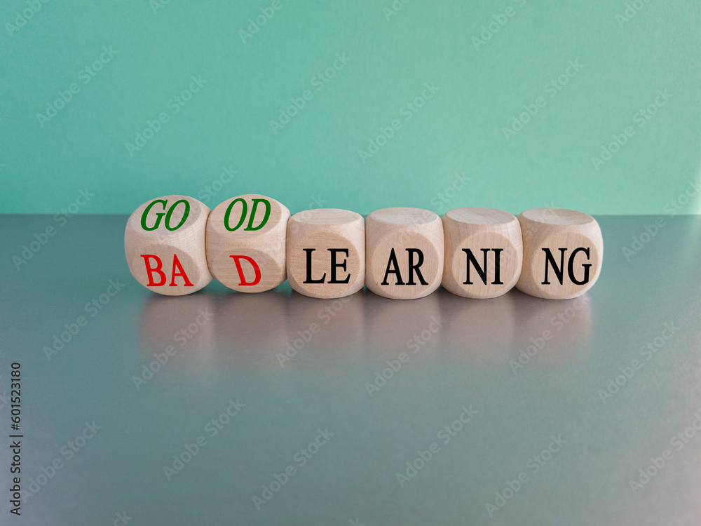 Good or bad learning symbol. Turned cubes, changes words 'bad learning ...