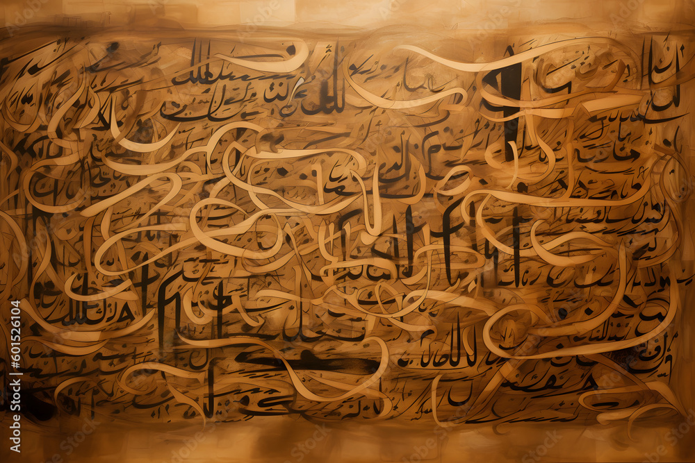 Arabic calligraphy wallpaper on a white wall with a black interlocking ...
