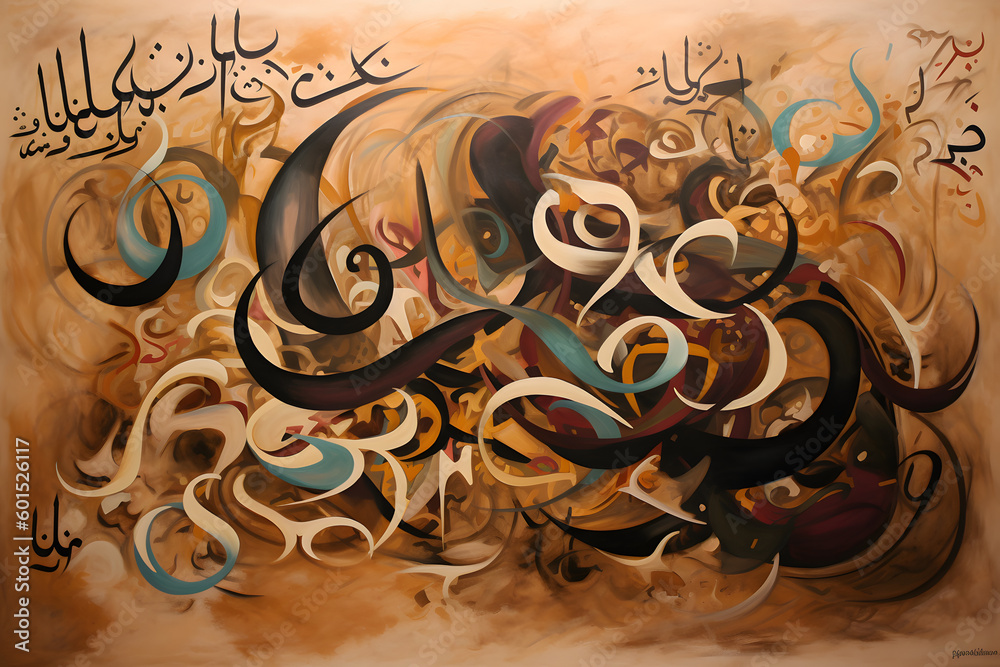 Arabic calligraphy wallpaper on a white wall with a black interlocking ...