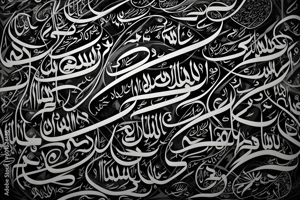 Arabic calligraphy wallpaper on a white wall with a black interlocking ...