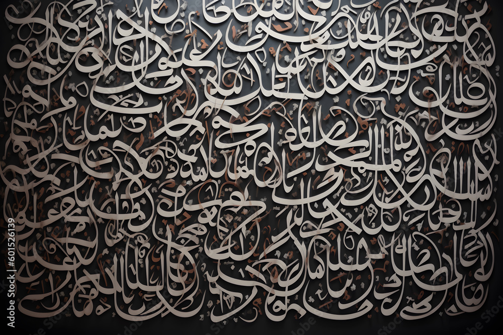 Arabic calligraphy wallpaper on a white wall with a black interlocking ...