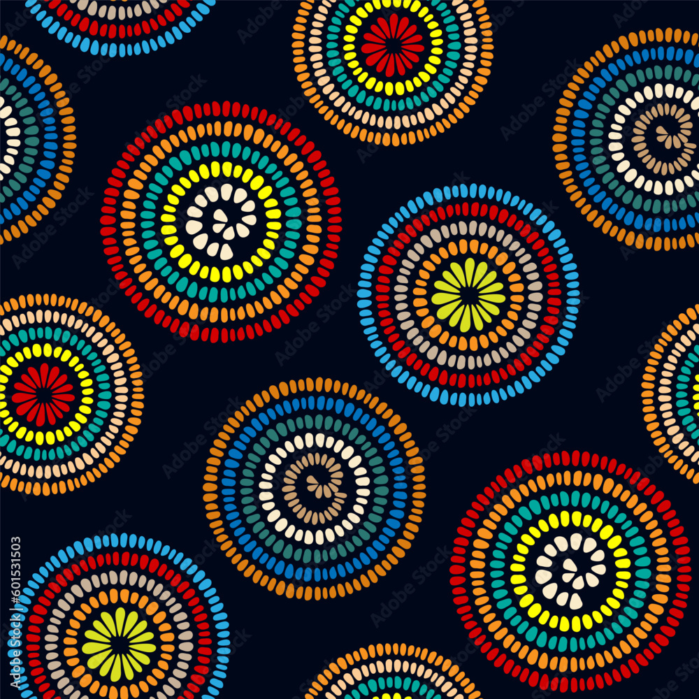 Bright multicolored colorful circles isolated on a dark blue background ...