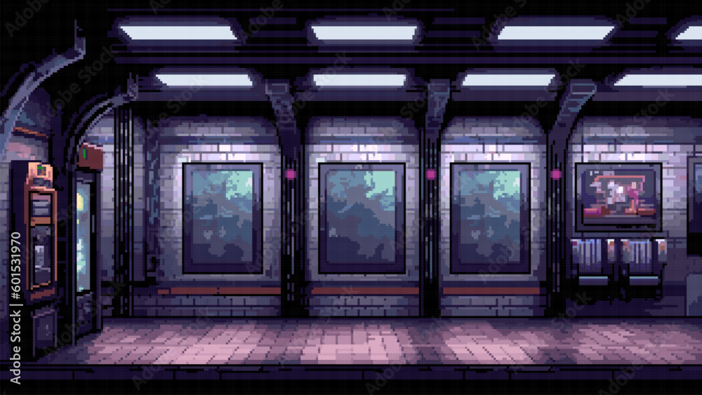 pixel art game level background, 8 bit, subway, underground arcade ...