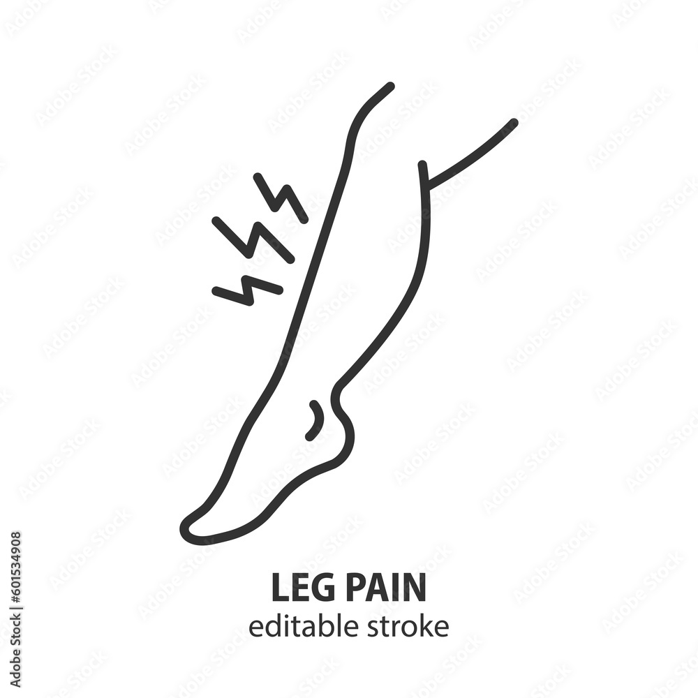 Leg pain line icon. Shin hurts. Symptom of varicose veins vector ...
