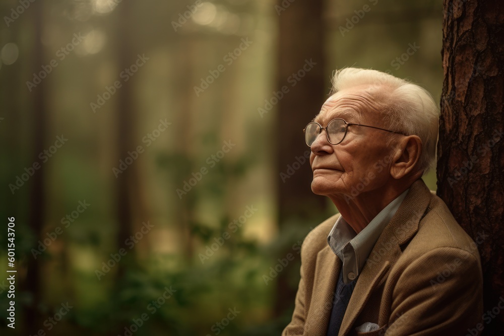 Photography in the style of pensive portraiture of a satisfied elderly ...