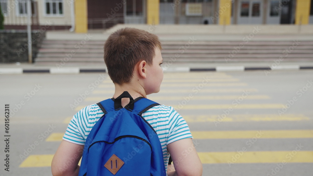 child boy road cross. bike car. crosswalk. zebra road. child student ...