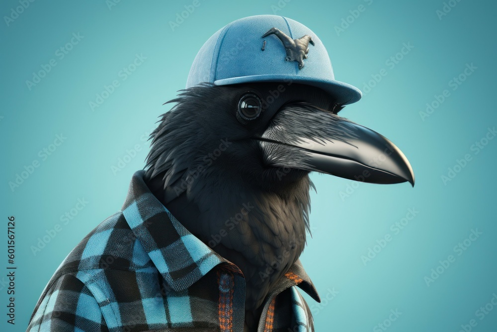 Anthropomorphic Black Crow dressed in human clothing. humanized animal ...