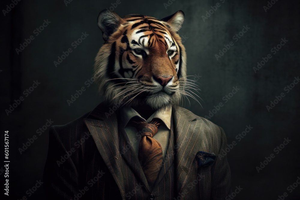Anthropomorphic Tiger dressed in a suit like a businessman. Business ...
