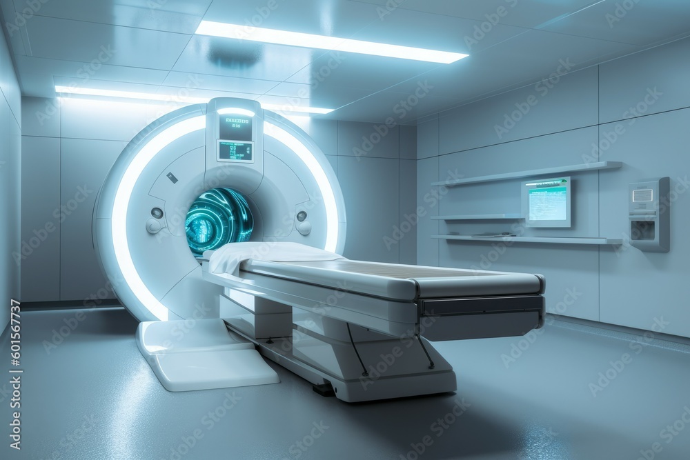MRI scan machine, future medicine concept. AI generated, human enhanced ...