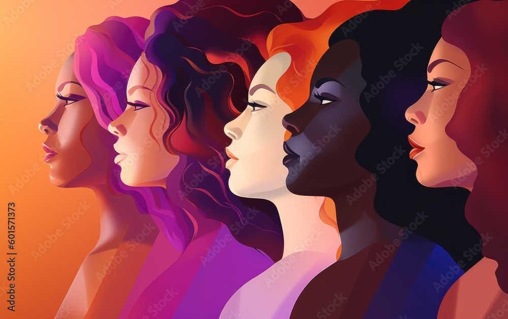 Women's beauty. four different female faces, in profile using a ...