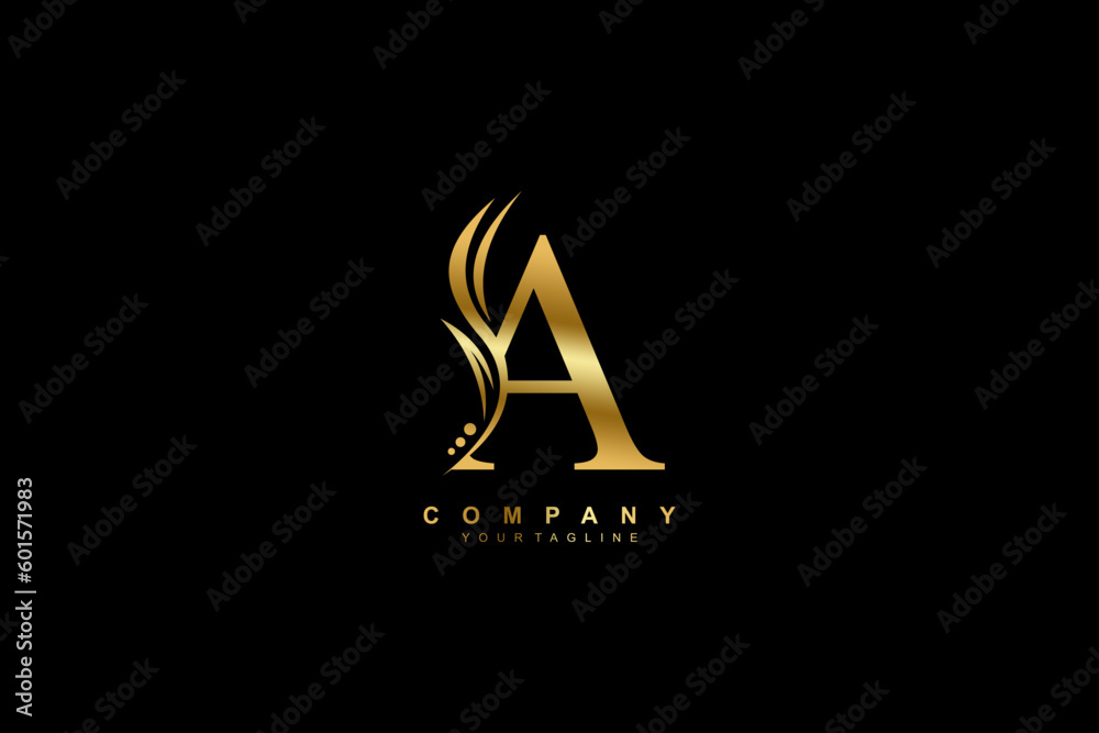 Luxury gold A logo design with feather. premium A letter monogram logo ...