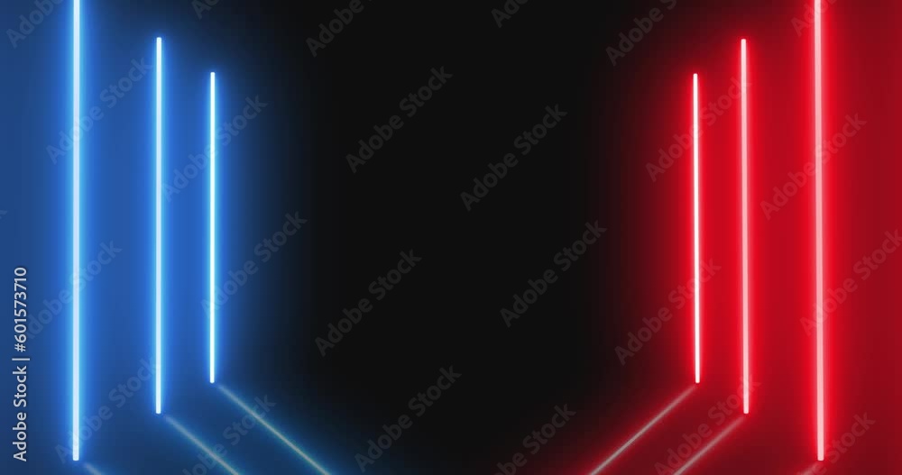 Animated neon line loop motion background with light reflection. A ...