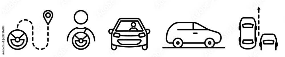 Conjunto de iconos de conducción de vehículo, automóvil. Persona ...