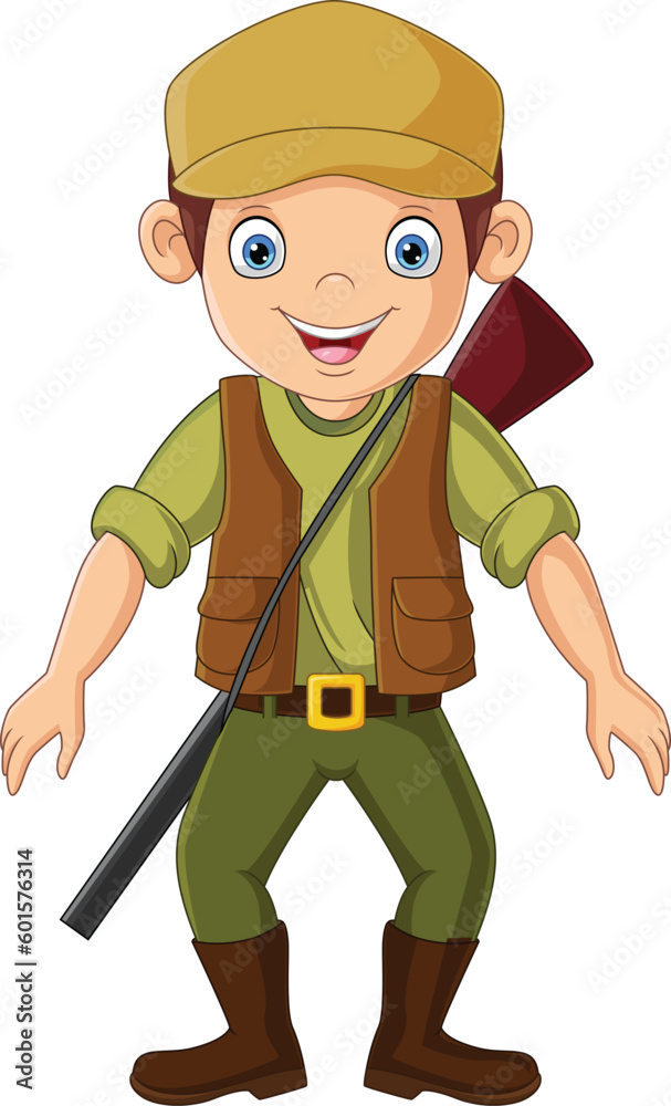 Cartoon hunter with shotgun on white background Stock Vector | Adobe Stock