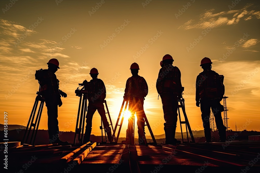 Silhouette survey engineer working in a building site, Generative AI ...