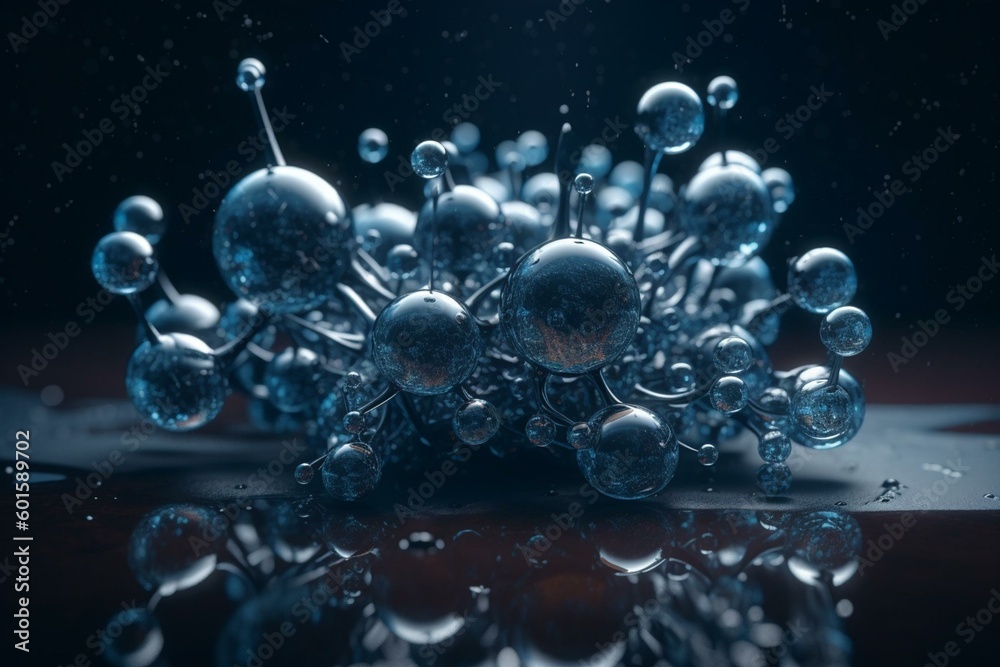 Illustration of space-filling model depicting water molecules ...