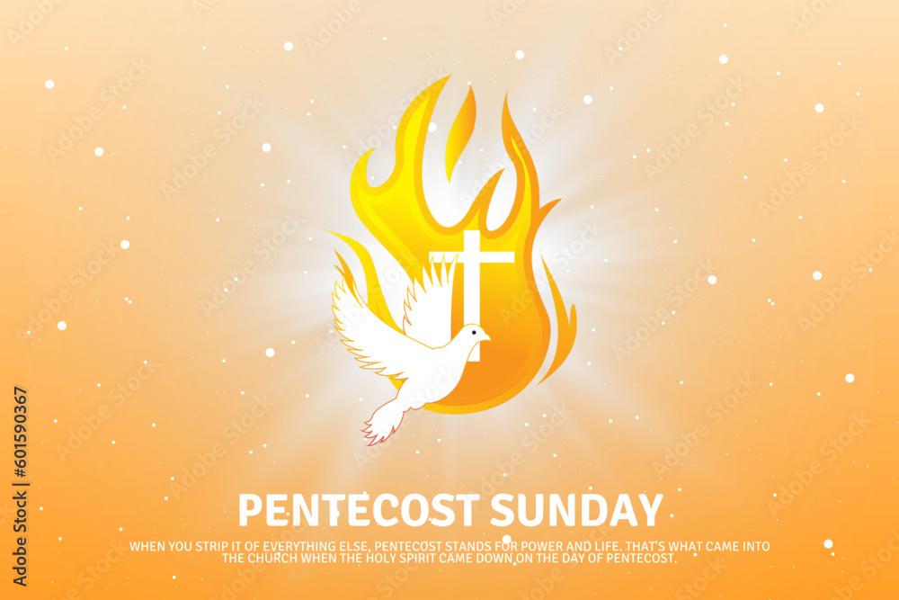 Pentecost sunday banner with dove & cross in flame. Invitation the ...