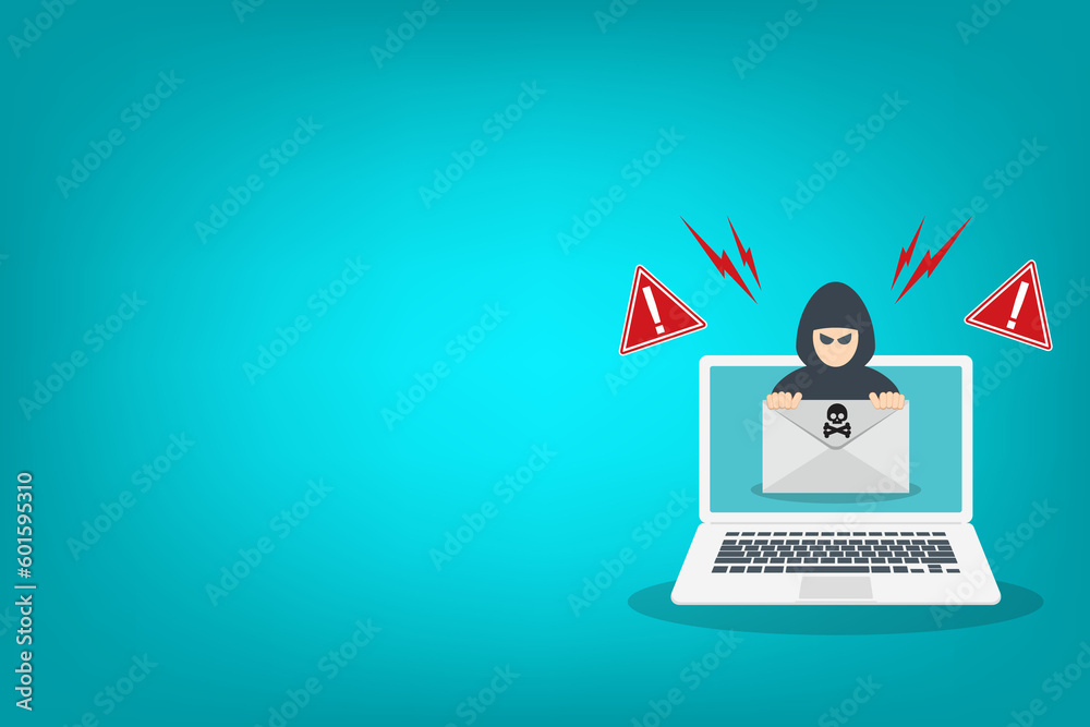 Hacker Cyber Criminal With Laptop Stealing User Personal Data Hacker Attack And Web Security