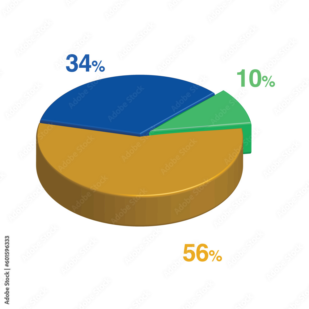 10 34 56 percent 3d Isometric 3 part pie chart diagram for business ...