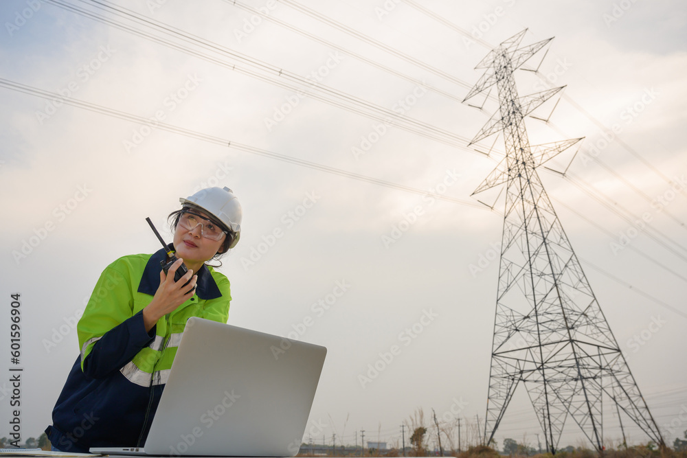 A picture of a female electrical engineer using a laptop computer ...