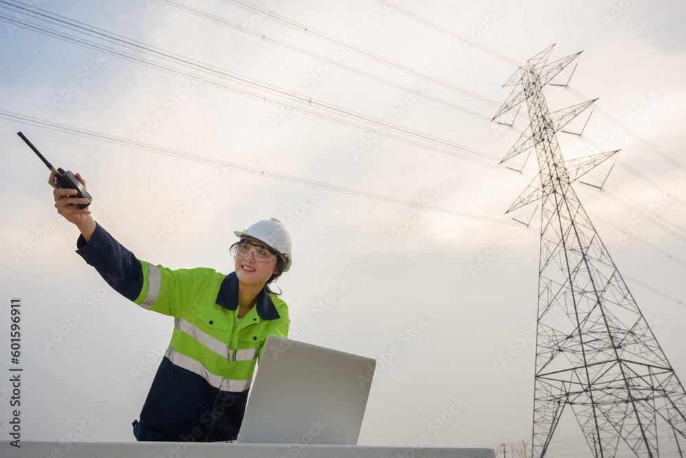 A picture of a female electrical engineer using a laptop computer ...