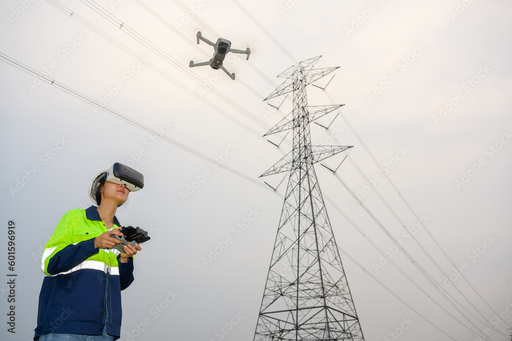 A picture of a female electrical engineers wearing VR headset (VR ...