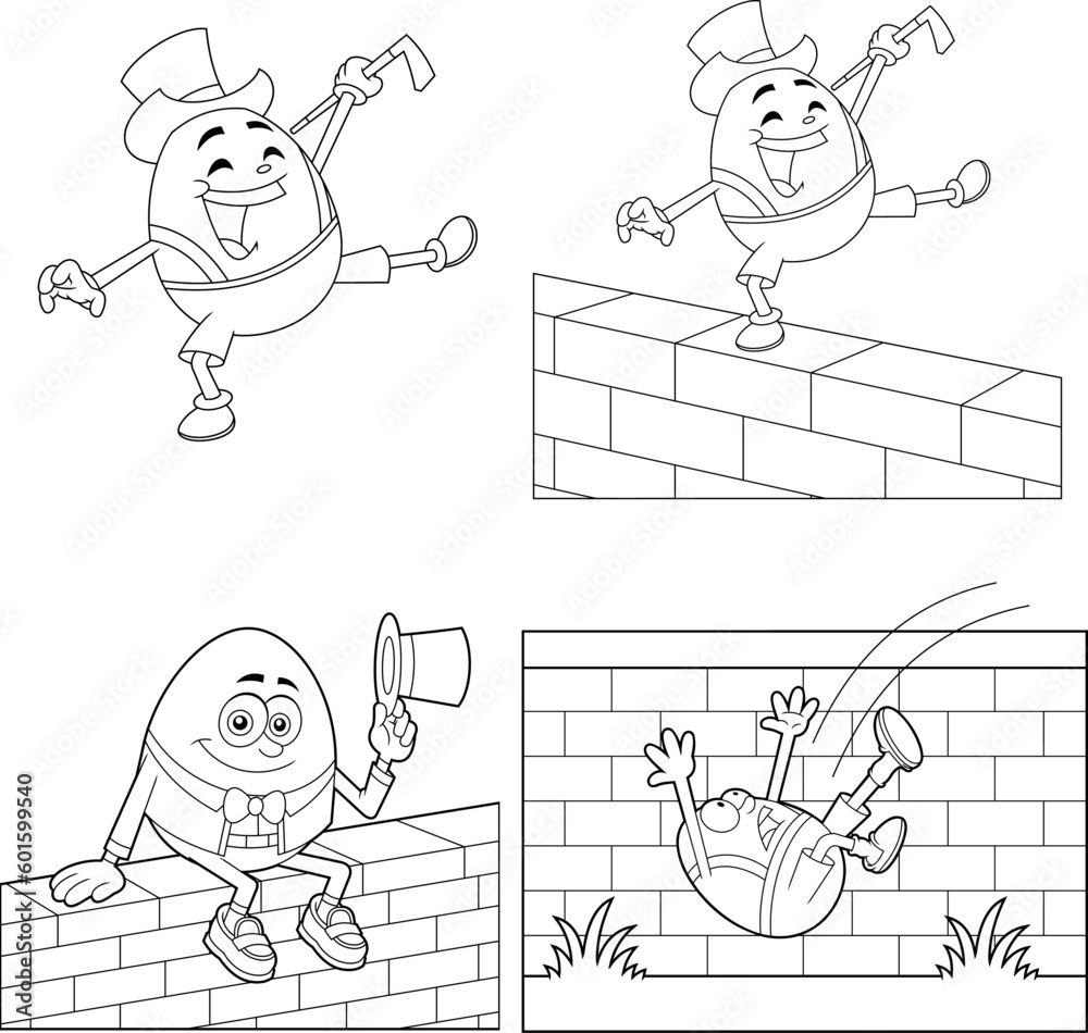 Vetor de Outlined Humpty Dumpty Egg Cartoon Character. Vector Hand ...