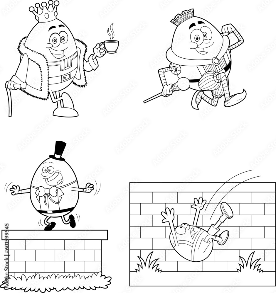 Outlined Humpty Dumpty Egg Cartoon Character. Vector Hand Drawn ...