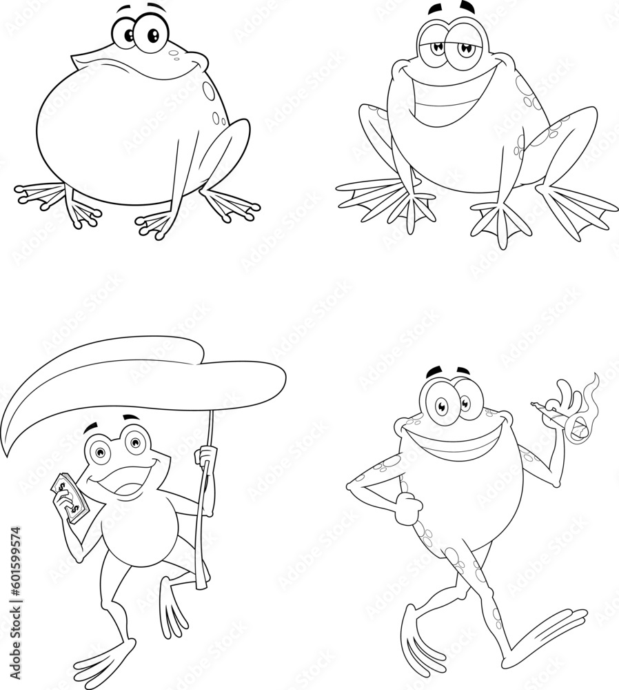 Outlined Frog Cartoon Characters. Vector Hand Drawn Collection Set ...