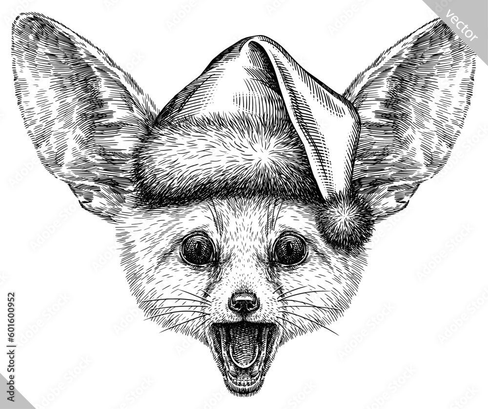 Vintage engraving isolated fennec set dressed christmas illustration ...