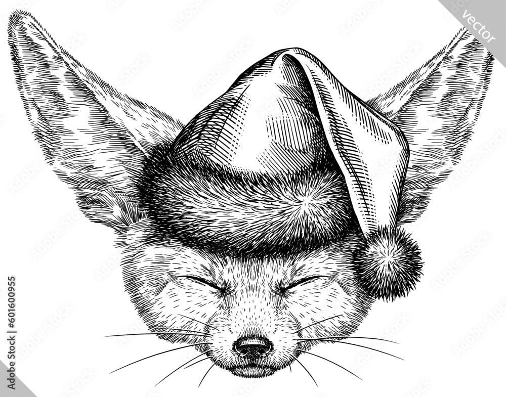 Vintage engraving isolated fennec set dressed christmas illustration ...