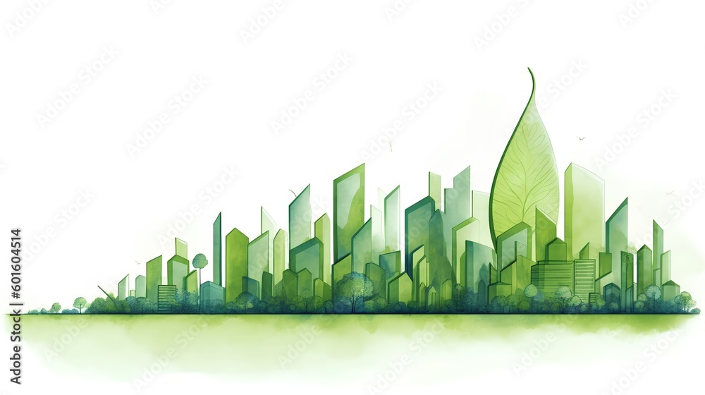 Green city illustration showcasing a harmonious blend of urban ...