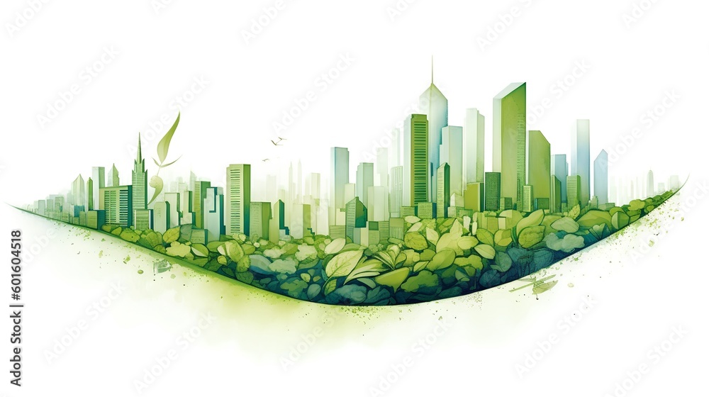 Green city illustration showcasing a harmonious blend of urban ...