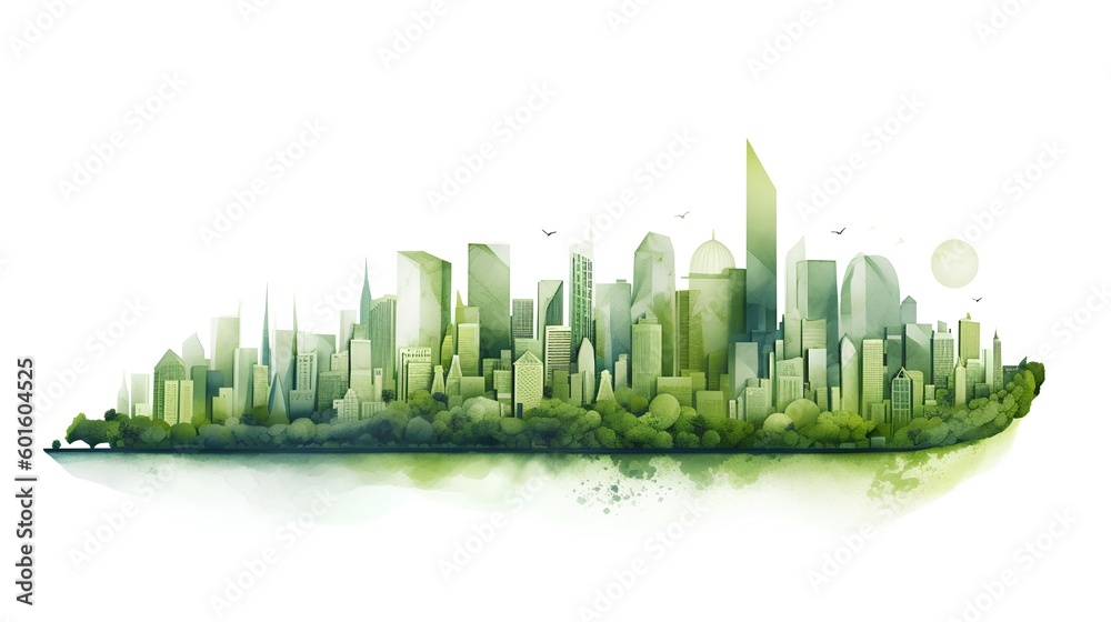 Green city illustration showcasing a harmonious blend of urban ...