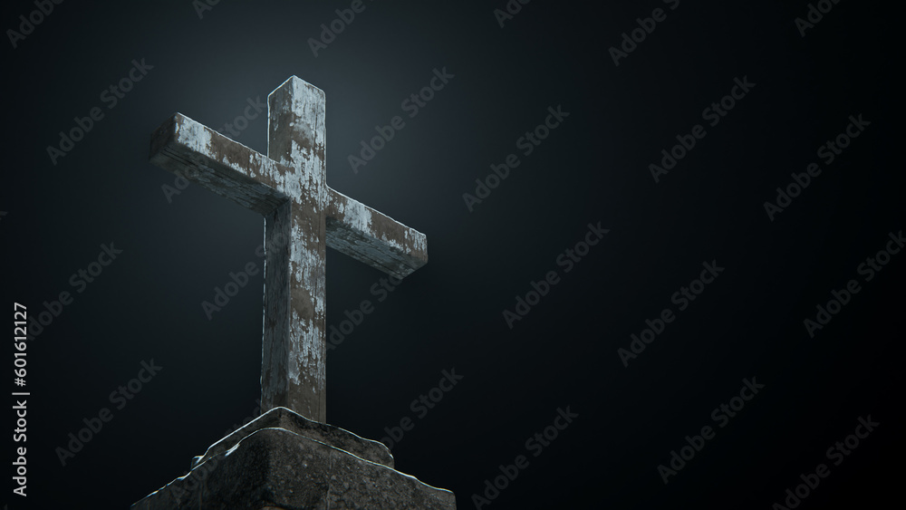 Cross symbol in a night background with a light shining on it Stock ...
