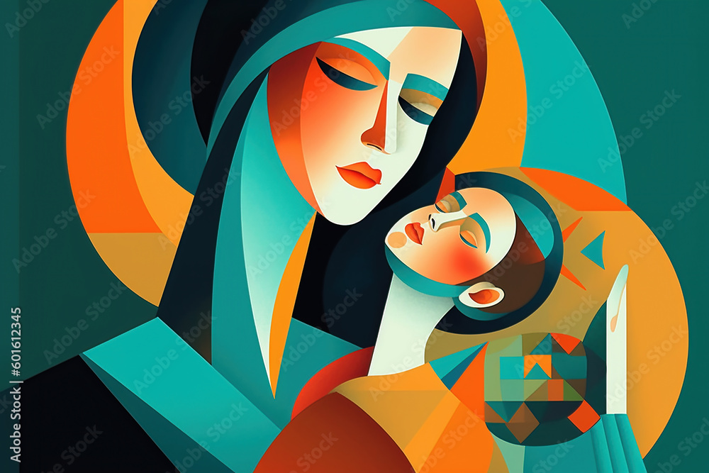 Abstract style illustration of a woman, in the style of madonna and ...
