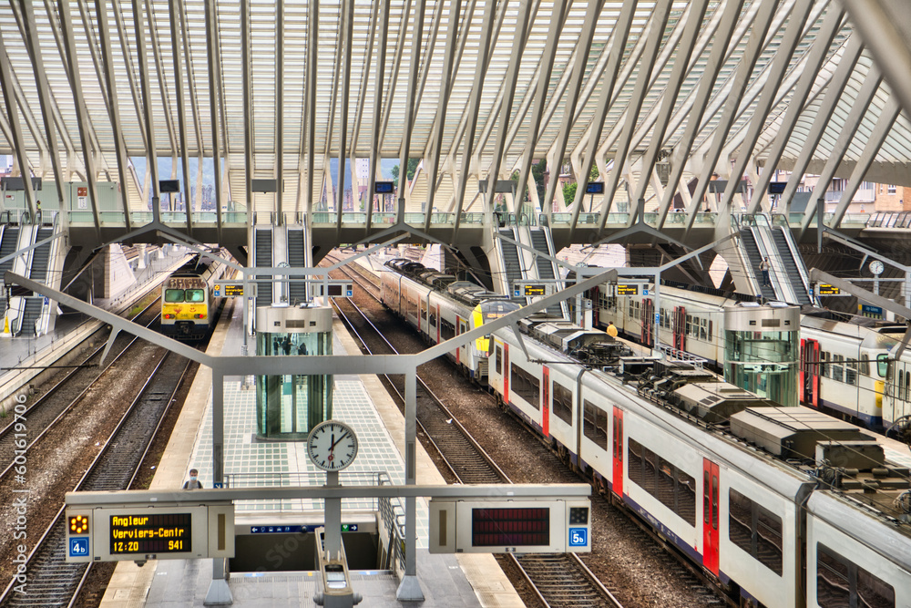 Indoor scene of the NMBS SNCB train station of liege guillemins. Stock ...