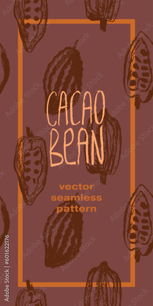 Brown label for cocoa beans with Cacao beans pattern seamless with ...