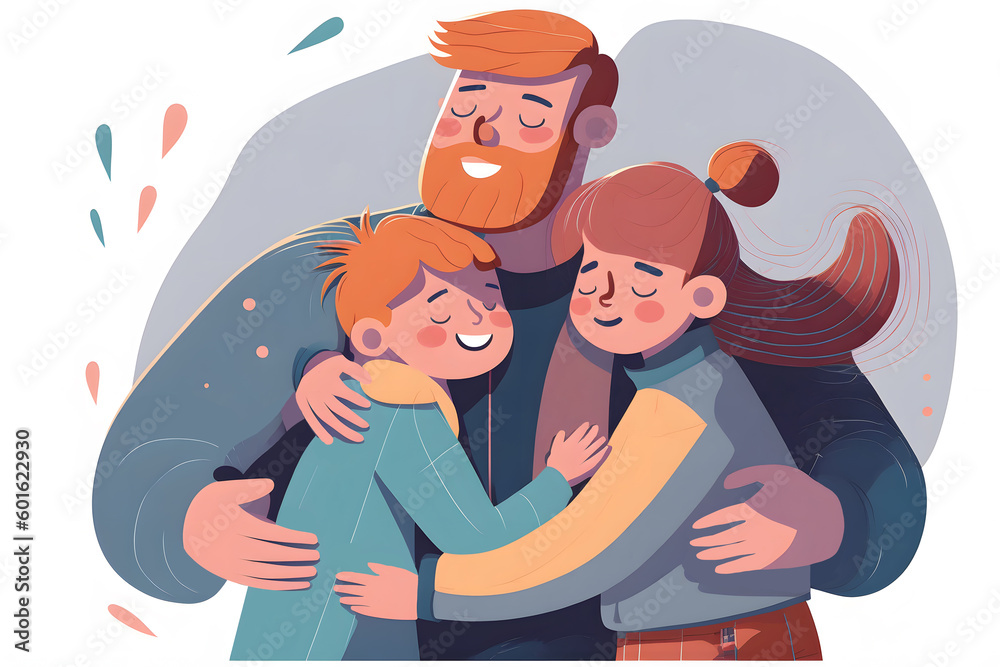 Happy family hugs. An illustration created with generative AI ...