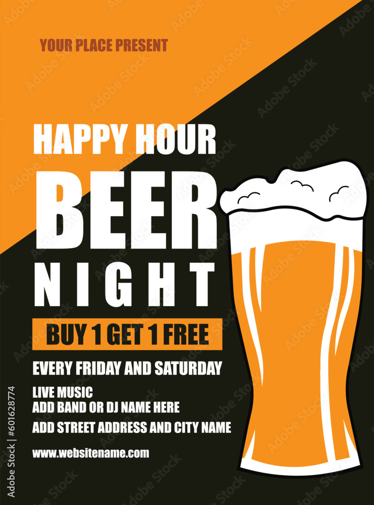 happy hour beer party flyer poster social media post design Stock ...