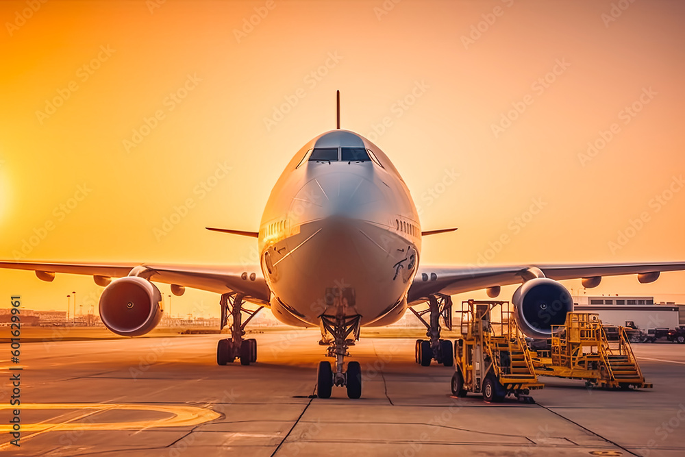 Loading cargo plane outside air freight logistic. Airmail shipping packages. Shipping boxes ...