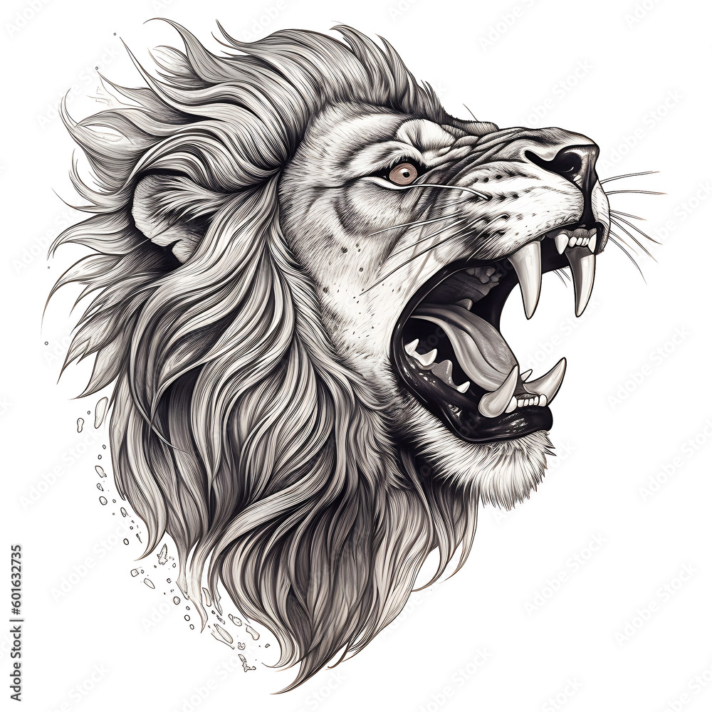 Highly detailed pencil sketch of a lion roaring. White background ...